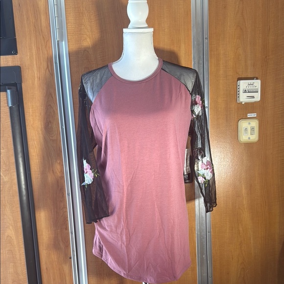 LuLaRoe | Tops | Randy Womens Pink Top With Sheer Sleeves | Poshmark